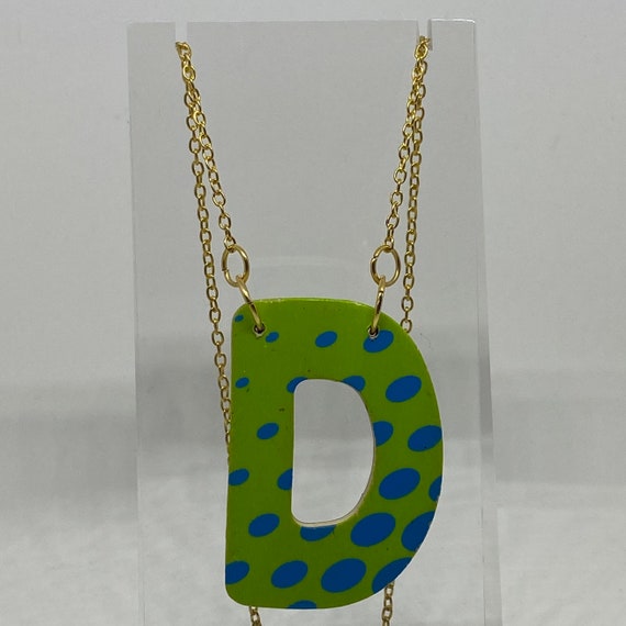 Letter D green blue 90s pattern vintage toy necklace | Etsy