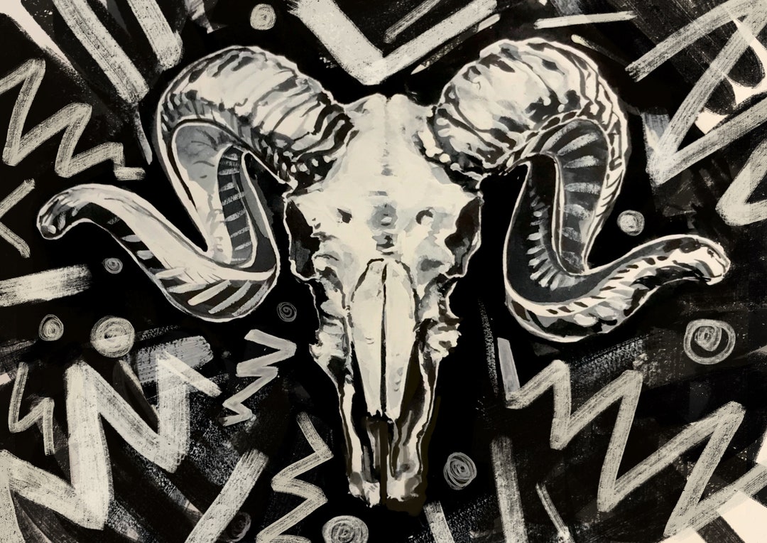 A3 Ram Skull Print, Illustration, by the Artist Justine Rykiel - Etsy