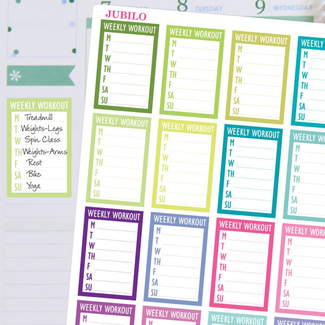 WEEKLY WORKOUT Sidebar Stickers. ECLP Color Palette. - Etsy