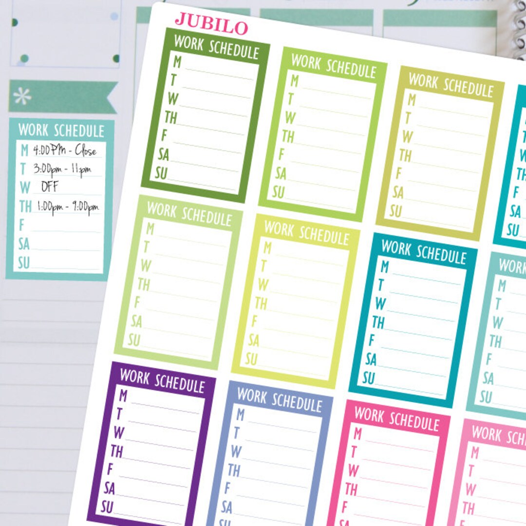 Planner Stickers - Weekly Work Schedule Sidebar Sticker - Fits Erin ...