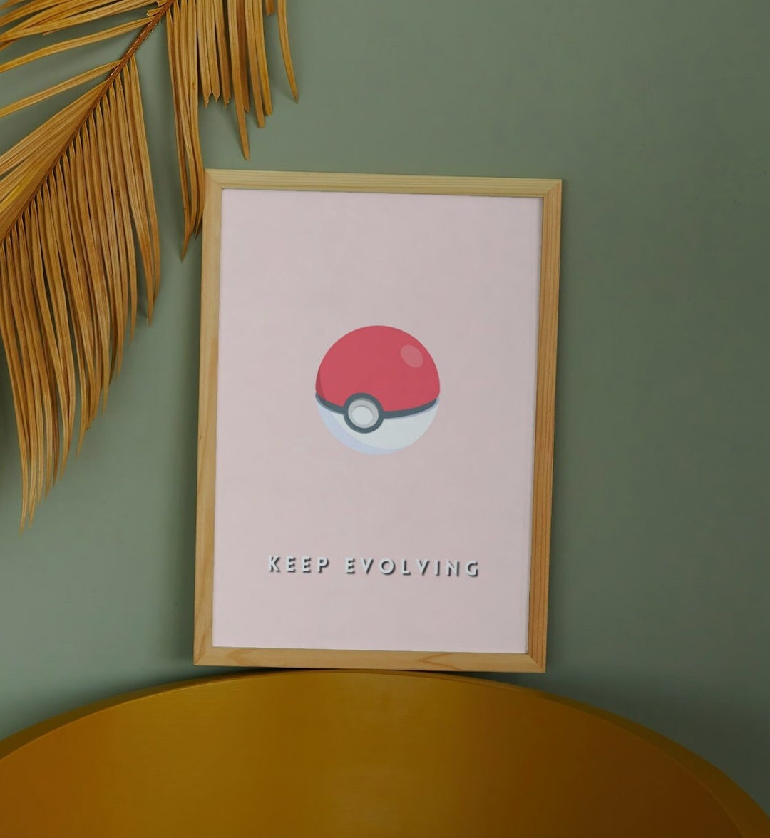 Pokemon keep Evolving Pokeball Quote With Pastel Pink Background Wall Art, Gallery Wall Prints ...