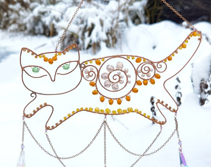 Ginger Cat Suncatcher With Glass Crystals, Rainbow Maker, Sun Catcher ...