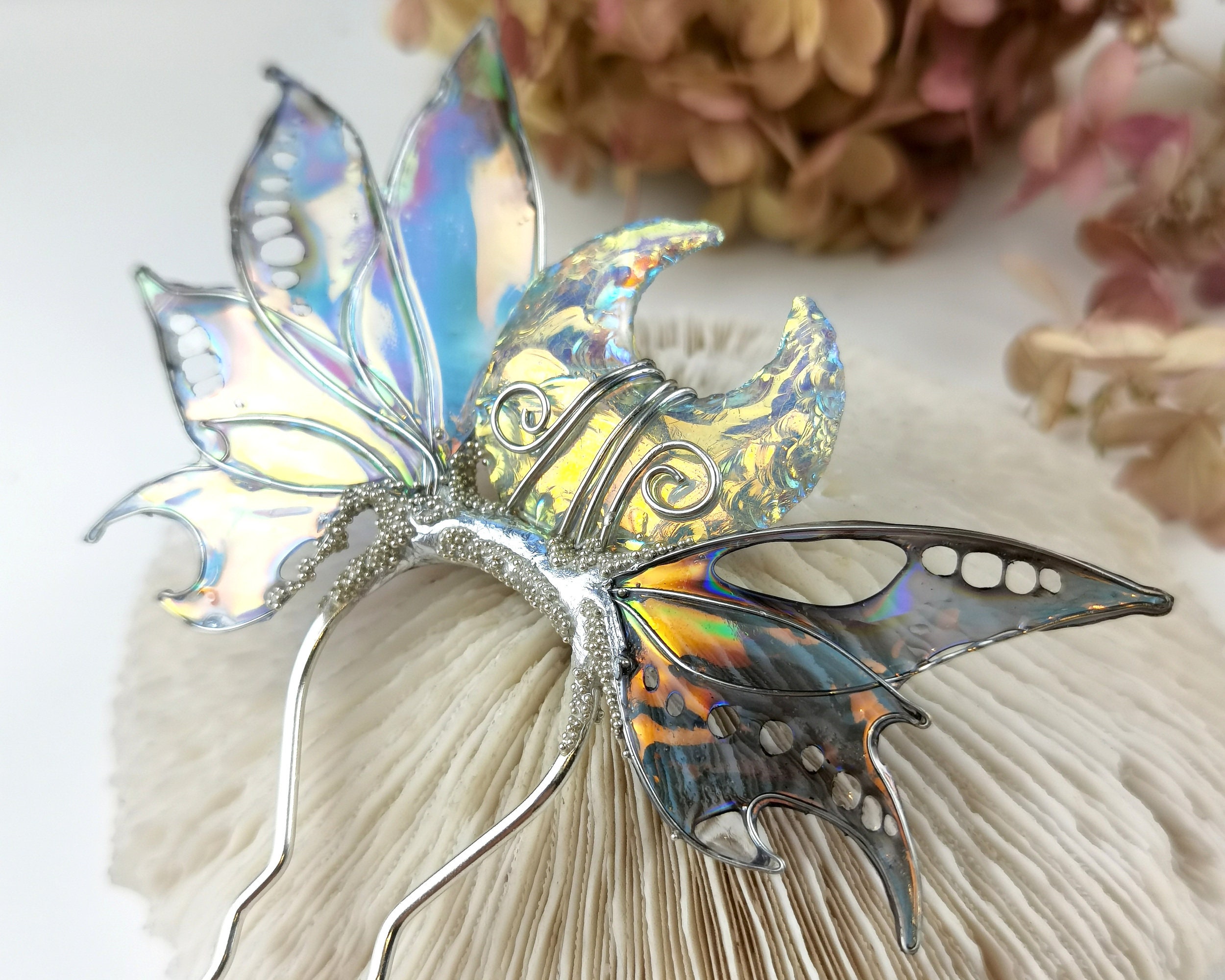 Rainbow Hair Comb Crystal Crescent Hair Fork Iridiscent Hair - Etsy