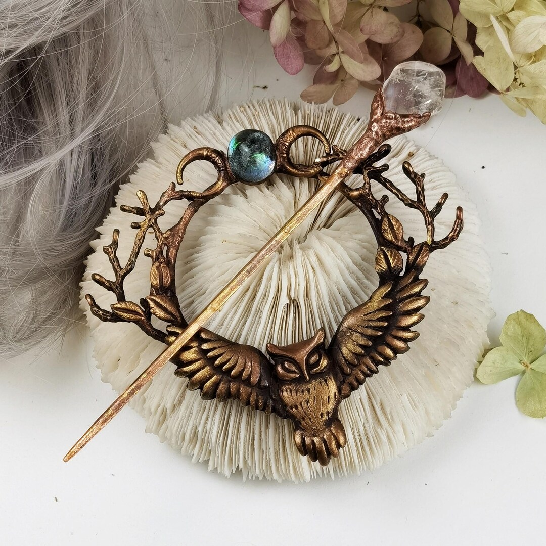 Owl Hair Brooch With Labradorite, Owl Hair Barrette, Decorative Hair ...