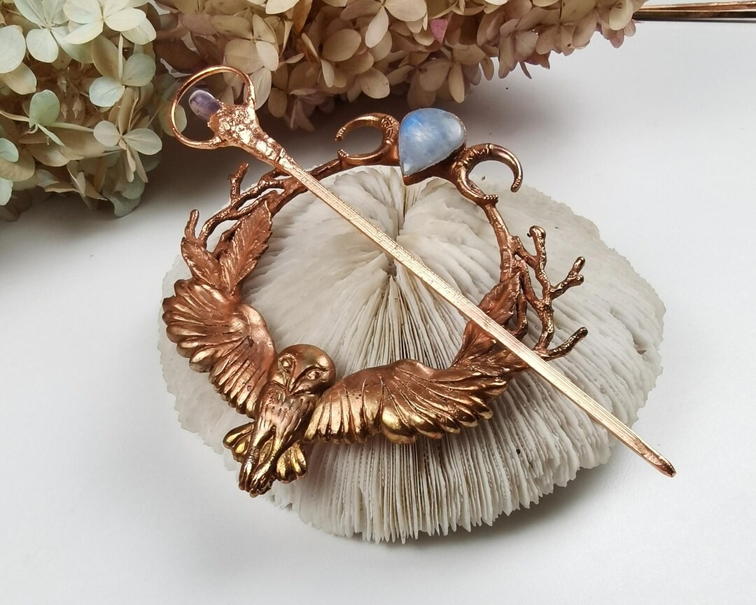 Owl Hair Brooch With Labradorite, Owl Hair Barrette, Decorative Hair ...