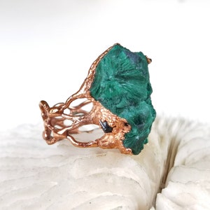 Malachite Ring, Woven Copper Ring With Raw Malachite Crystal Ring and Garnet - Etsy