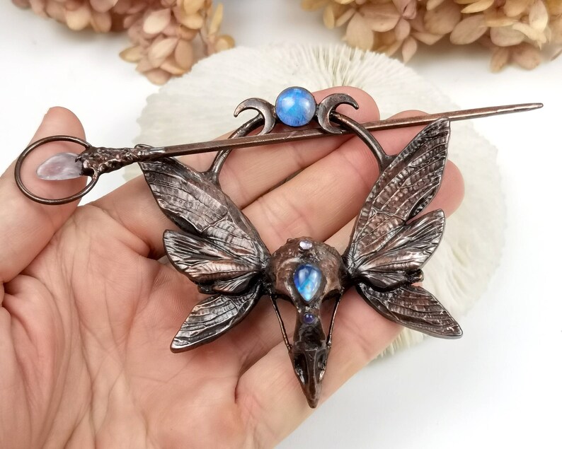 Bird Skull Hair Brooch With Moonstone Lark Skull Hair - Etsy