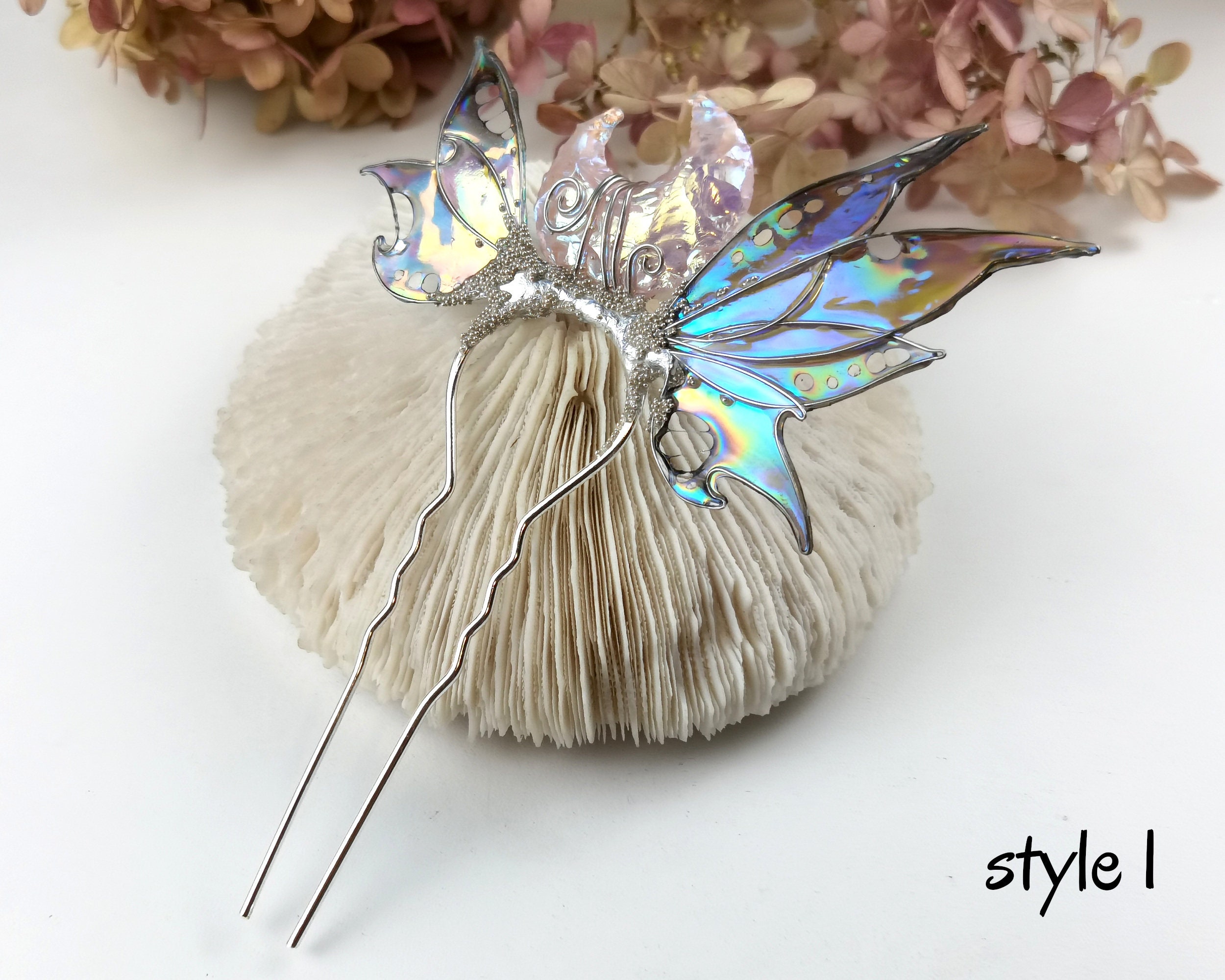 Rainbow Hair Comb Crystal Crescent Hair Fork Iridiscent Hair - Etsy