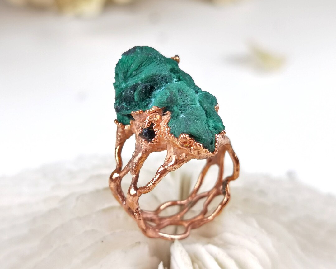 Malachite Ring, Woven Copper Ring With Raw Malachite Crystal Ring and ...