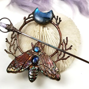Moth Hair Brooch With Labradorite, Moth Hair Barrette, Decorative Hair ...