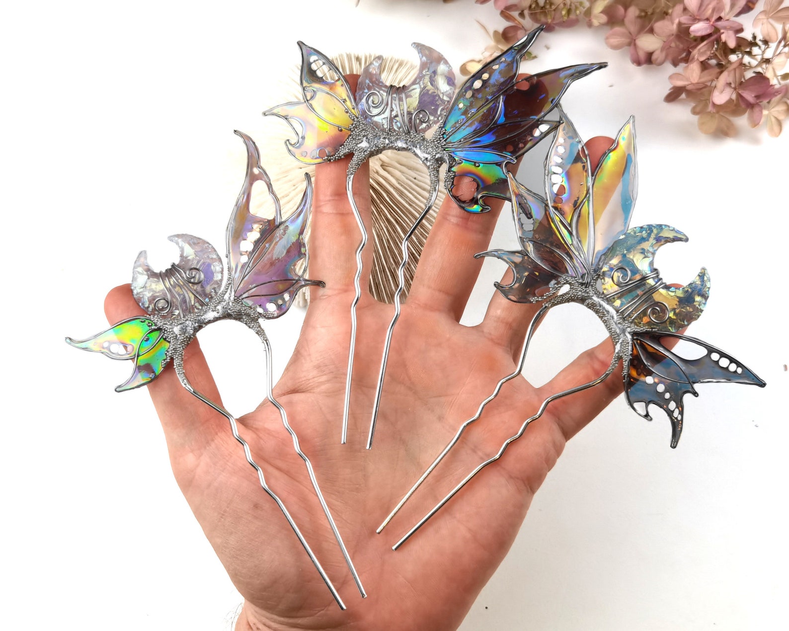 Rainbow Hair Comb Crystal Crescent Hair Fork Iridiscent Hair - Etsy