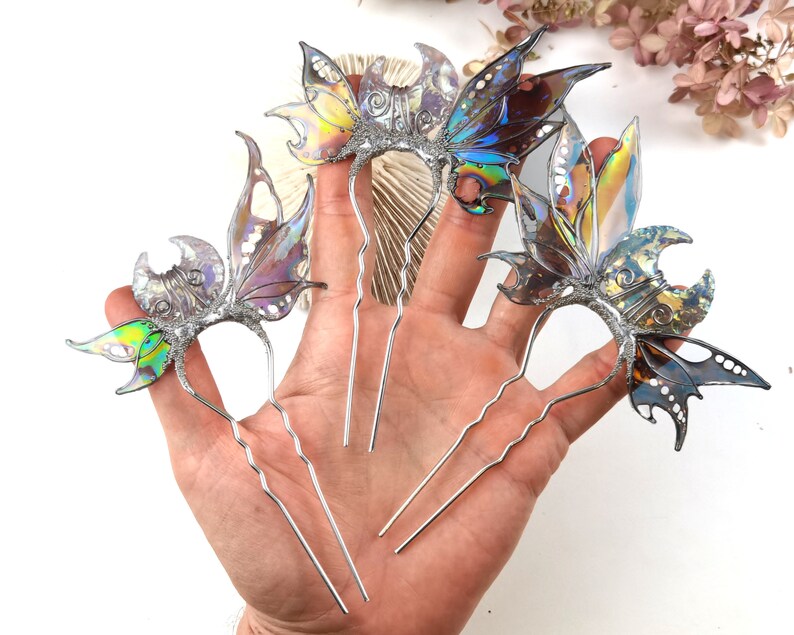 Rainbow Hair Comb Crystal Crescent Hair Fork Iridiscent Hair - Etsy