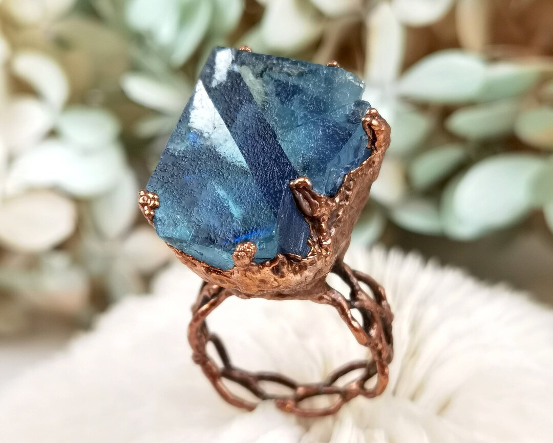 Fluorite Ring, US 8 1/2, Braided Copper Ring, Fluorite Crystal Ring ...