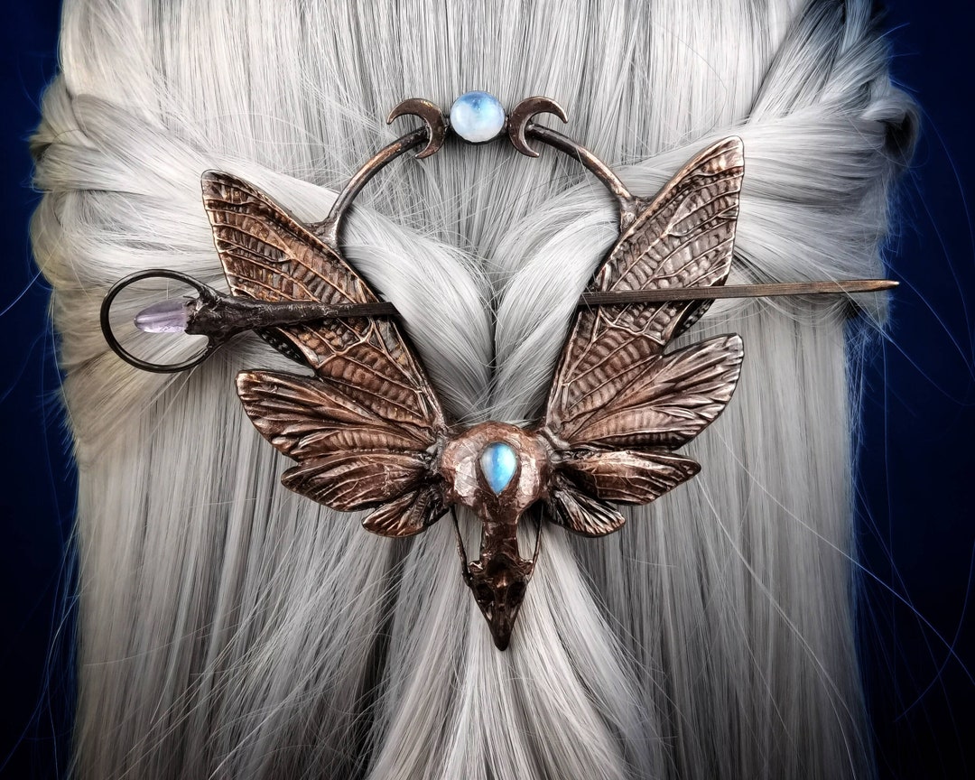 Bird Skull Hair Brooch With Moonstone Lark Skull Hair - Etsy