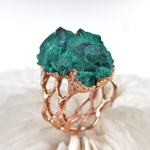 Malachite Ring, Woven Copper Ring With Raw Malachite Crystal Ring and ...