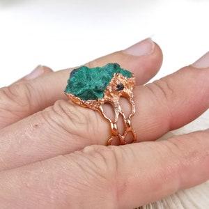Malachite Ring, Woven Copper Ring With Raw Malachite Crystal Ring and ...
