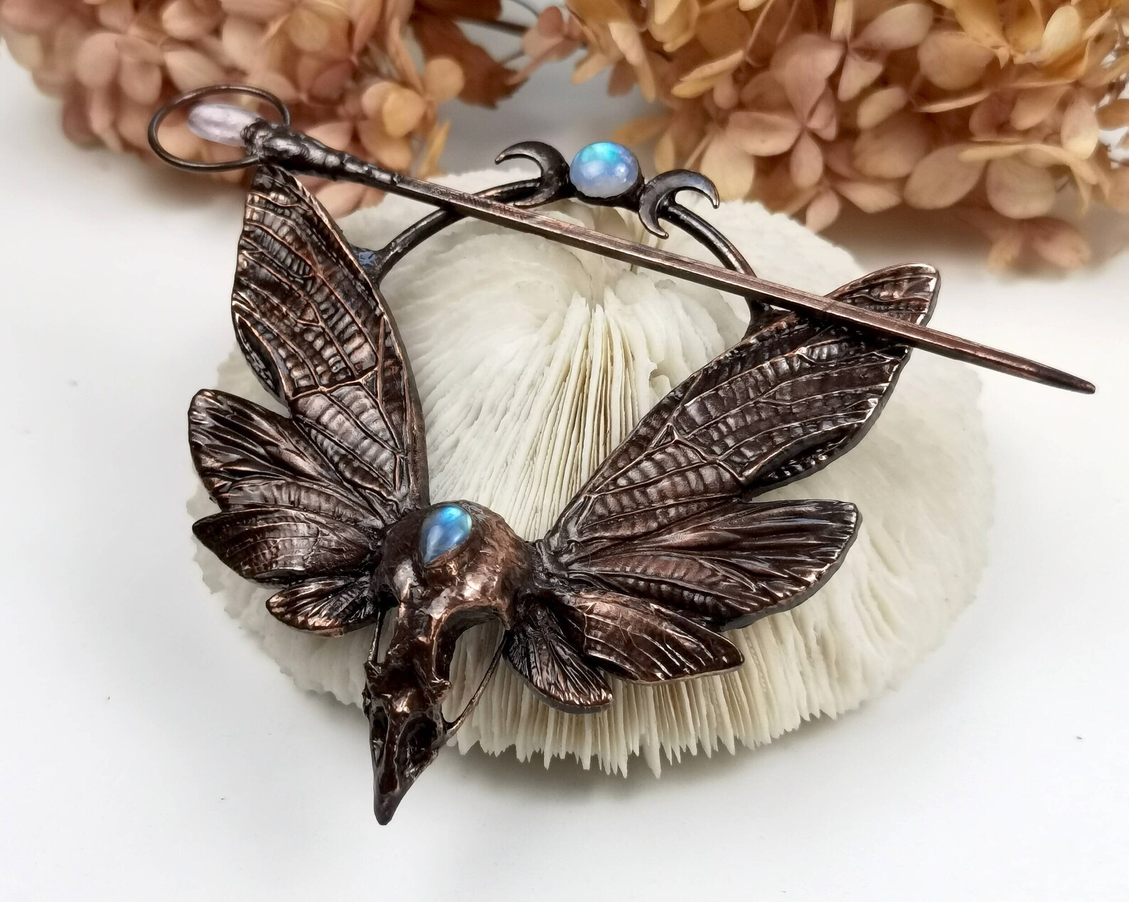 Bird Skull Hair Brooch With Moonstone Lark Skull Hair - Etsy