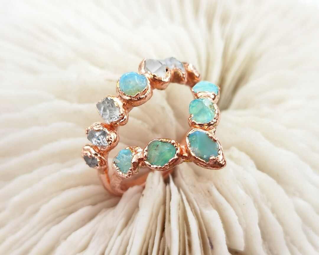 Alternative Opal Engagement Rings, Opal Wedding Ring Set, Bands Stackable Raw Crystal Unique ...