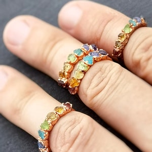 Rainbow Ring, Stackable Ring, Chakra Pride Raw Crystal Ring Unique Gift ...