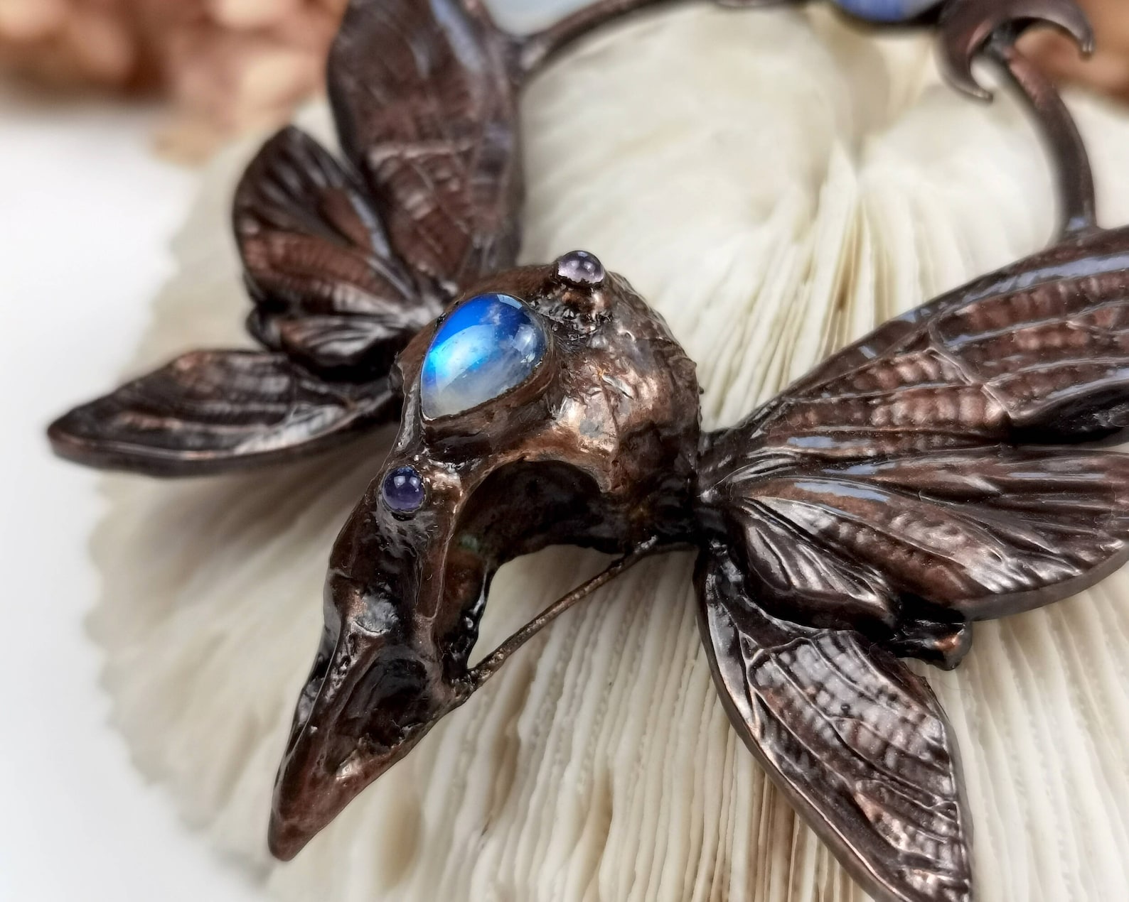 Bird Skull Hair Brooch With Moonstone Lark Skull Hair - Etsy