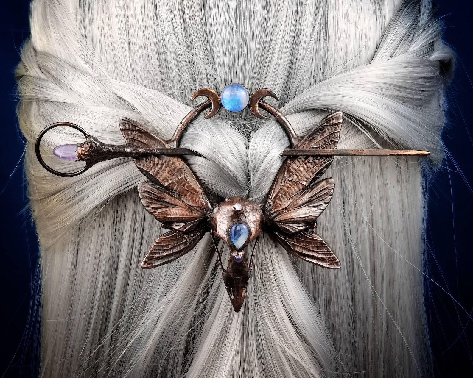 Bird Skull Hair Brooch With Moonstone Lark Skull Hair - Etsy
