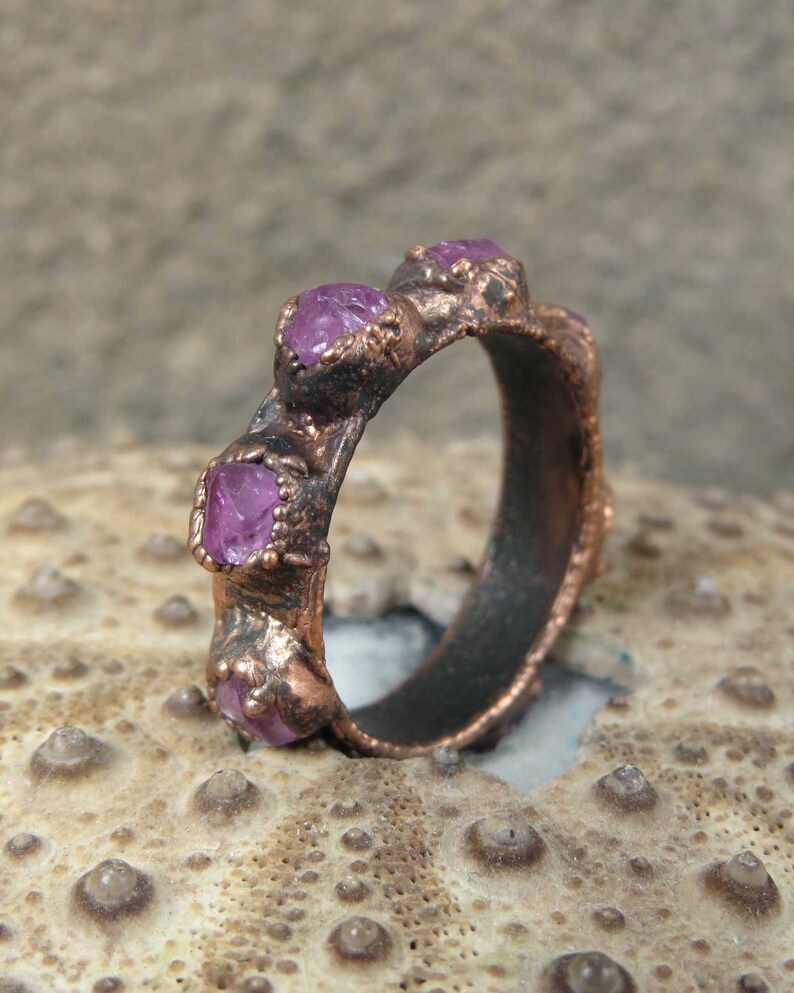 Rough sapphire ring Pink sapphire copper ring Raw sapphire | Etsy