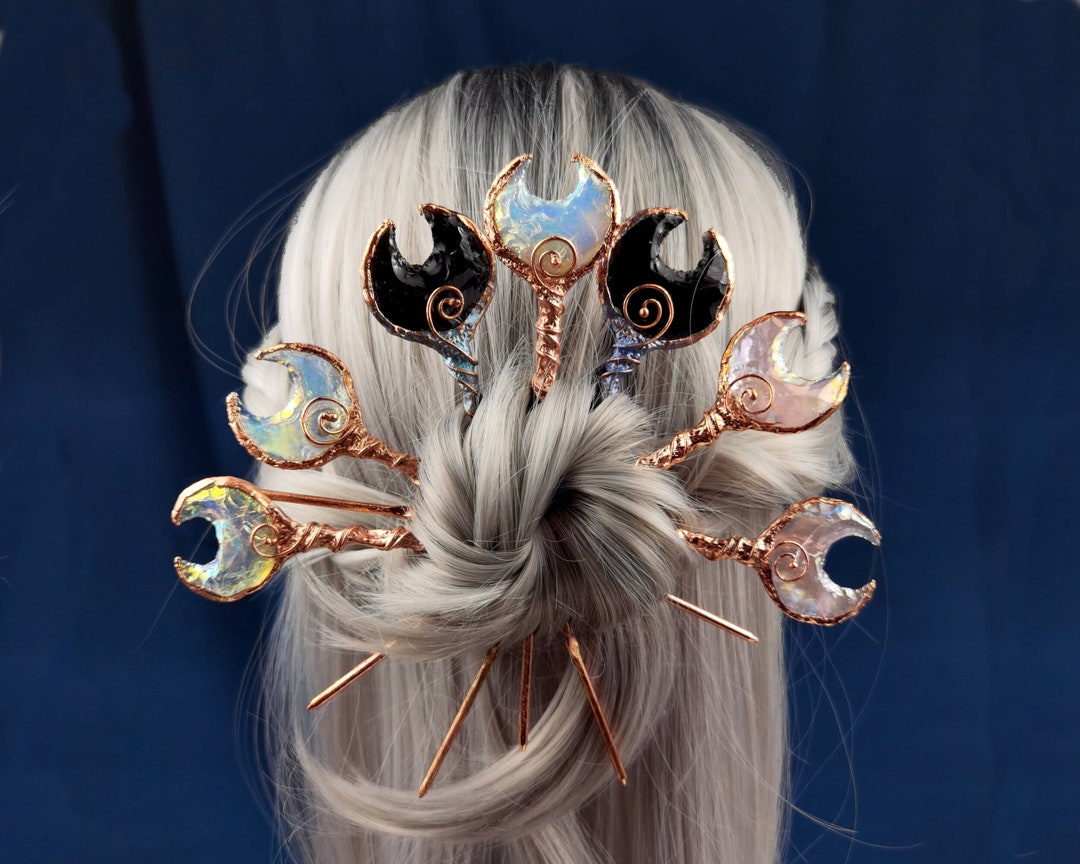 Moon Crystal Hair Pin, Crescent Hair Stick, Moon Crescent Hair ...