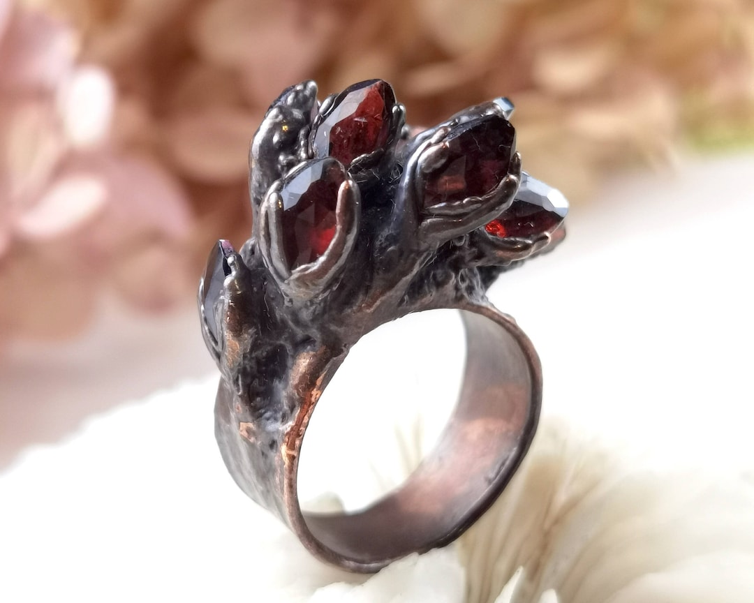 Amethyst Ring, Garnet Ring, Dragonscale Ring, Raw Stone Ring, Birthday ...