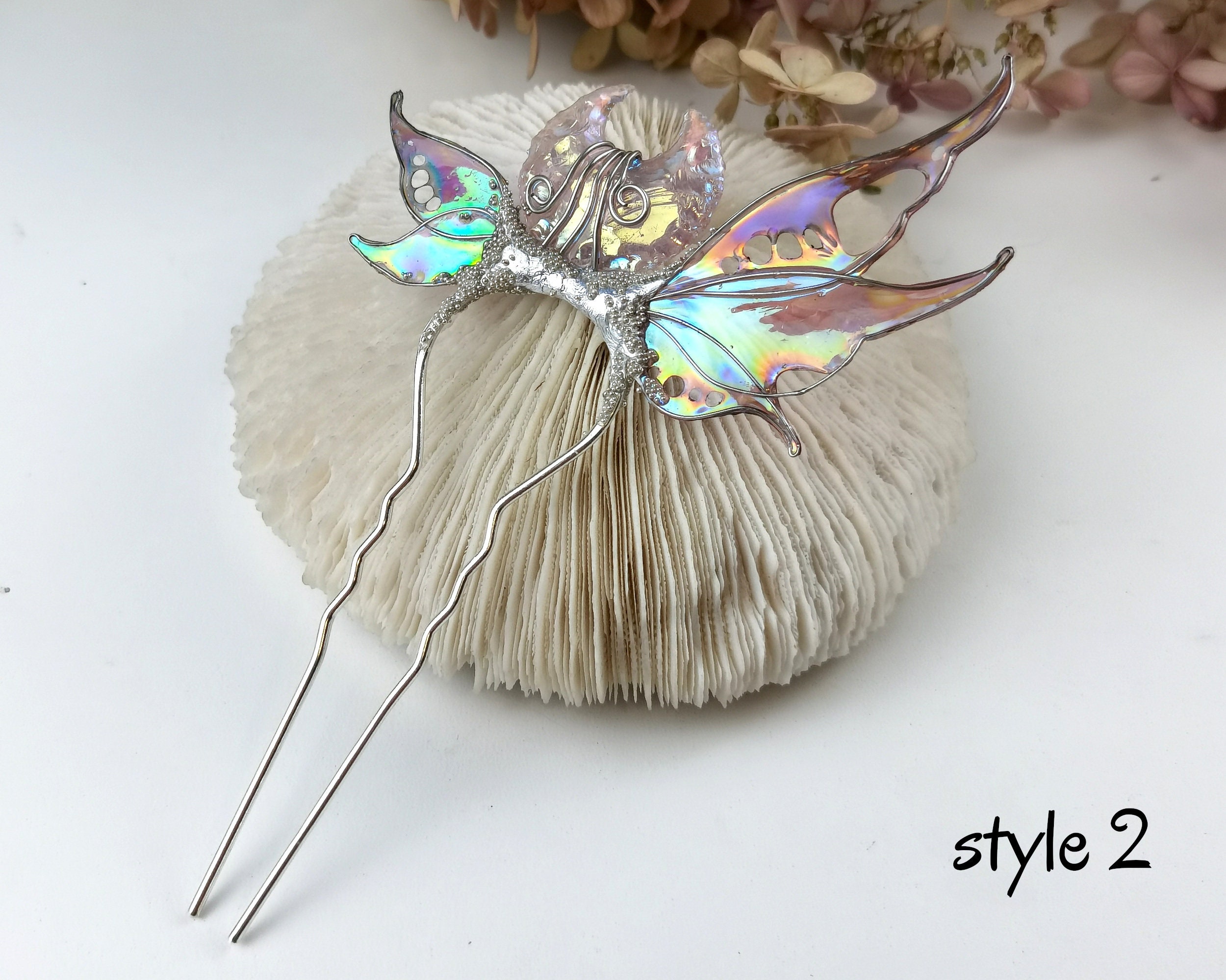 Rainbow Hair Comb Crystal Crescent Hair Fork Iridiscent Hair - Etsy