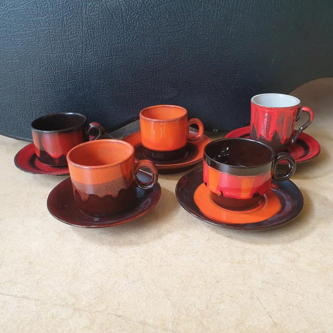 Five Different Fat Lava Seventies Coffee / Tea Cups and Saucers ...