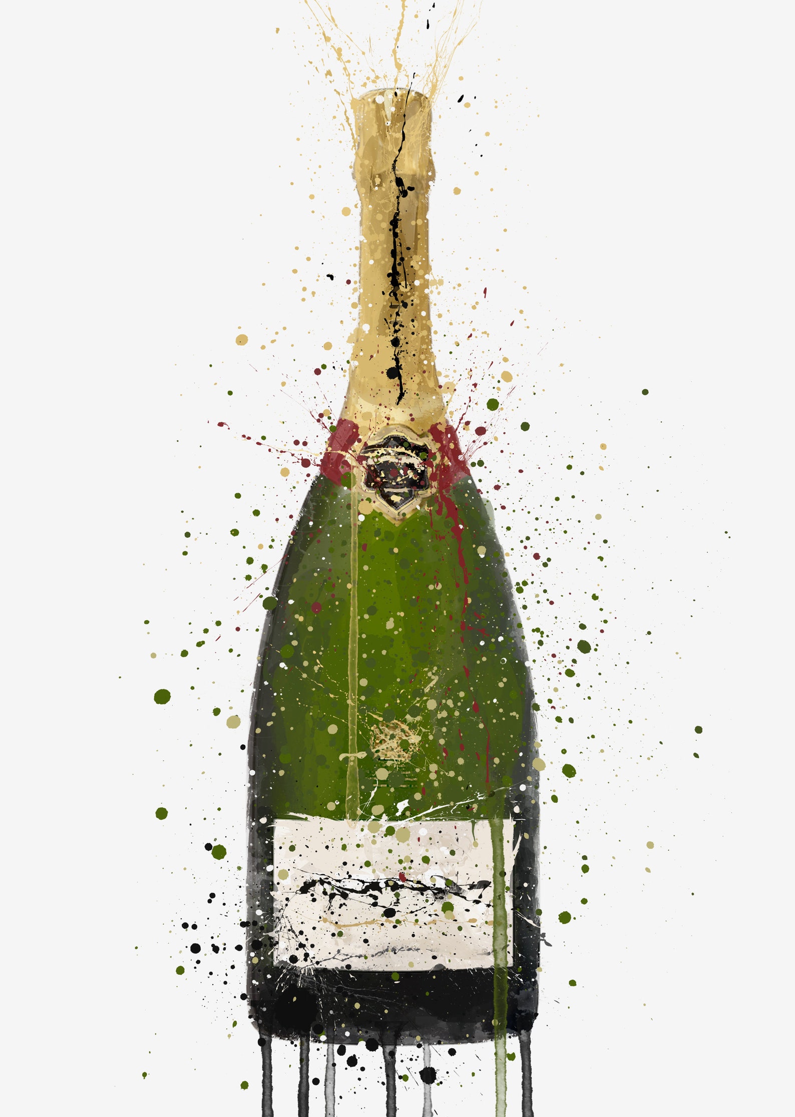 Champagne Bottle Wall Art Print 'olive Green' 0776 - Etsy UK