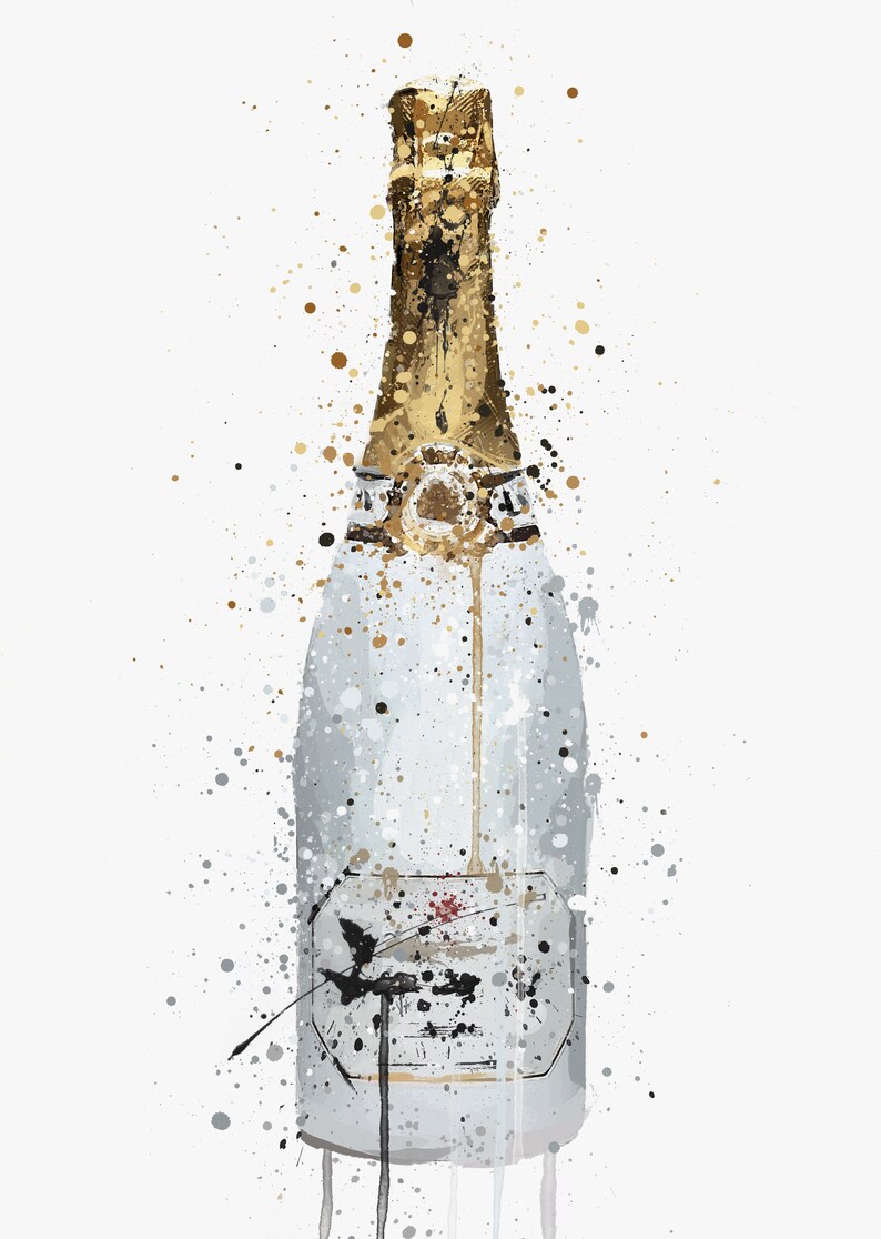 Champagne Bottle Wall Art Print 'blanc' 0468 - Etsy UK