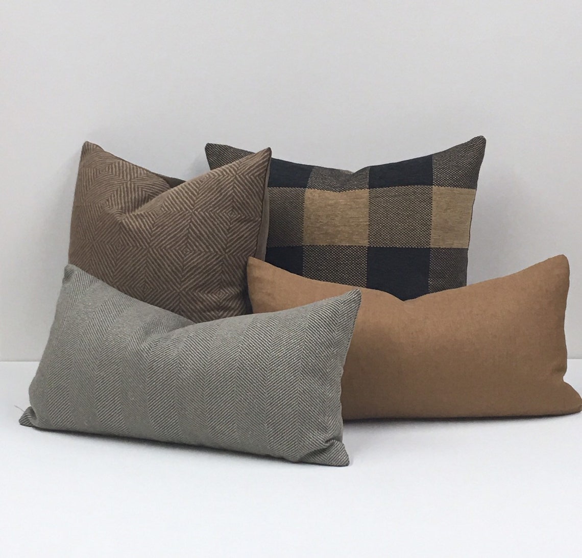 Brown Check Pillows/ Cotton Velvet Pillows/ Large Pillows/ Rusty Brown ...