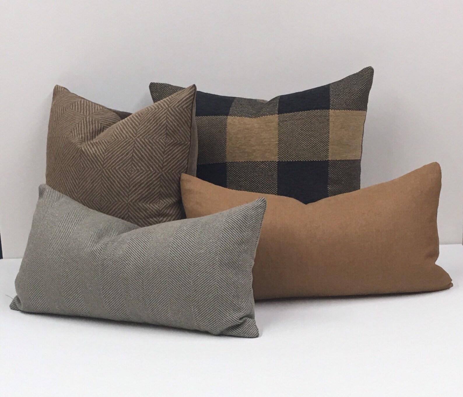 Brown Check Pillows/ Cotton Velvet Pillows/ Large Pillows/ Rusty Brown ...