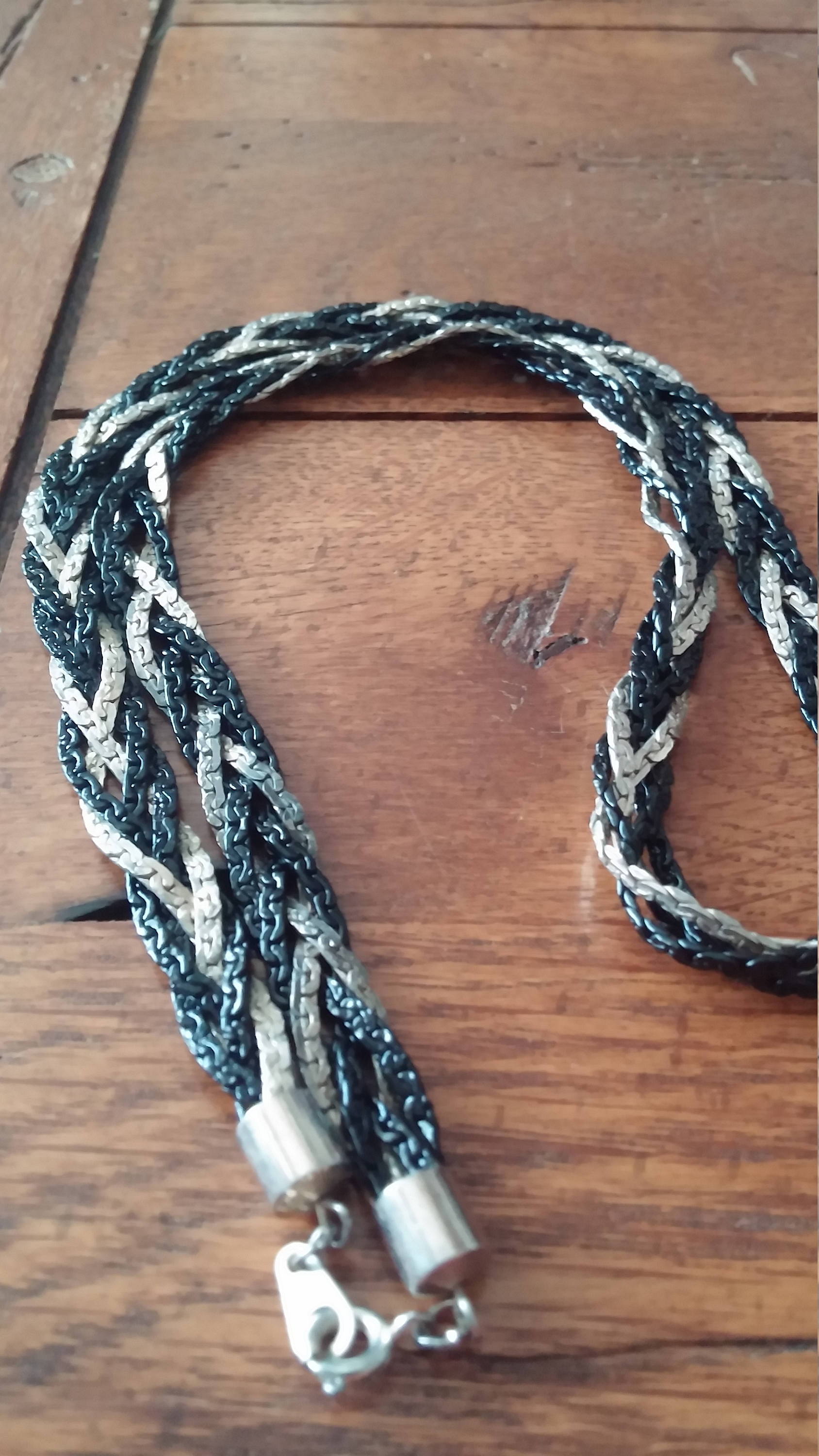 Black and Silver Braided Chain Necklace - Etsy