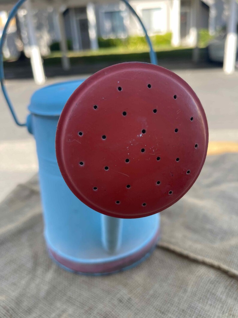 Light Blue With Red Trim Metal Rustic Watering Can. Decor. - Etsy