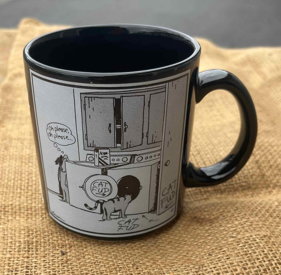 Vintage 1985 Black and White the Far Side Gary Larson Cat Mug - Dog and ...