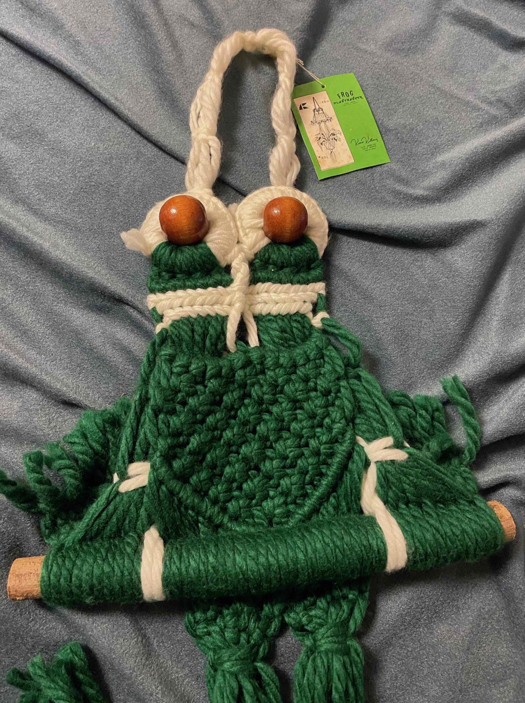 Vintage Macrame Frog on A Branch Handmade 52” Wall Hanging Green - Etsy