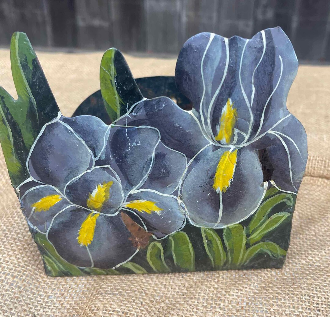 Hand Painted Metal Planter, Vintage Cachepot, Flower Theme Planter, Tin ...