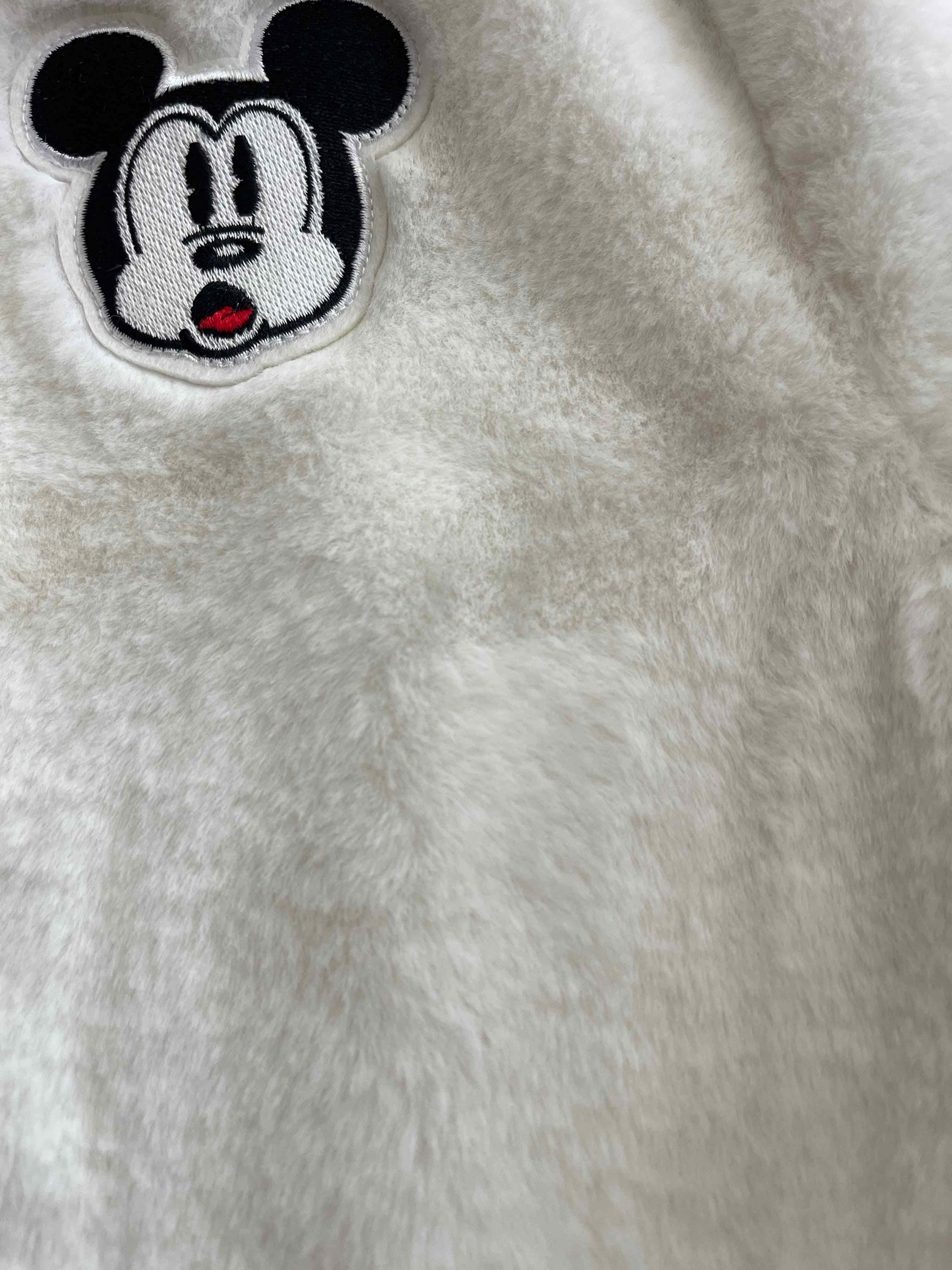 Mickey Mouse Crop Ivory Faux Fur Coat W Black Ribbed Cuffs & Sleeves ...