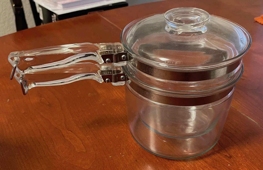 Vintage Pyrex Double Boiler Pot Flameware 6283 3-piece Cookware Glass 1 ...