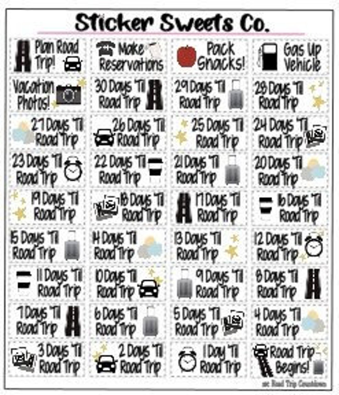 Road Trip Countdown Sticker Sheet minimal Style Sticker - Etsy