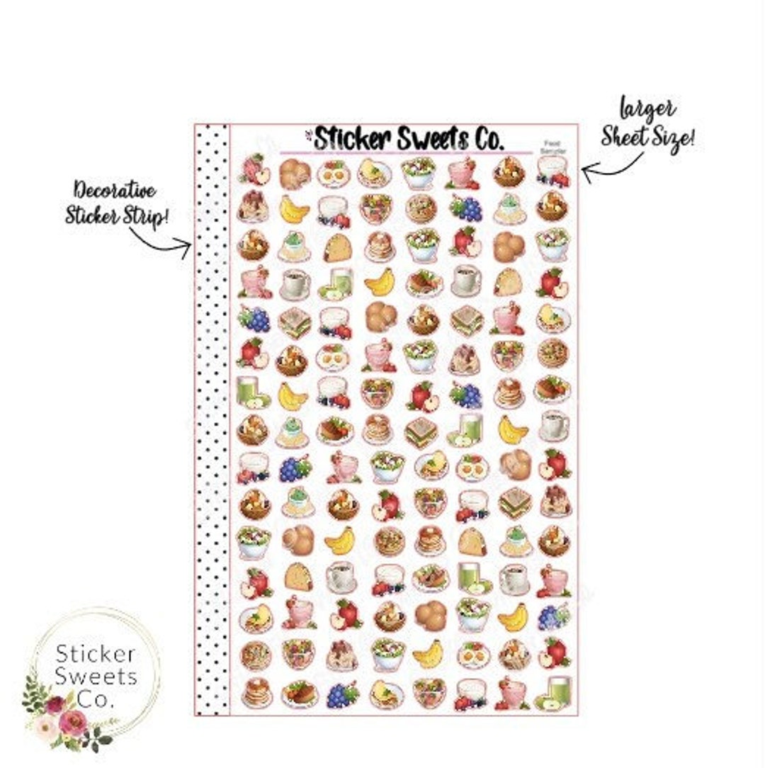 Food Stickers, Full Sheet Icon Stickers, Assorted Foods - Etsy