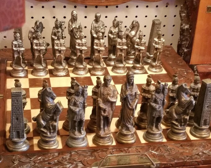 Extra Large Solid Heavy Metal Chess Set, Vintage Brass and Nickel, 5 ...
