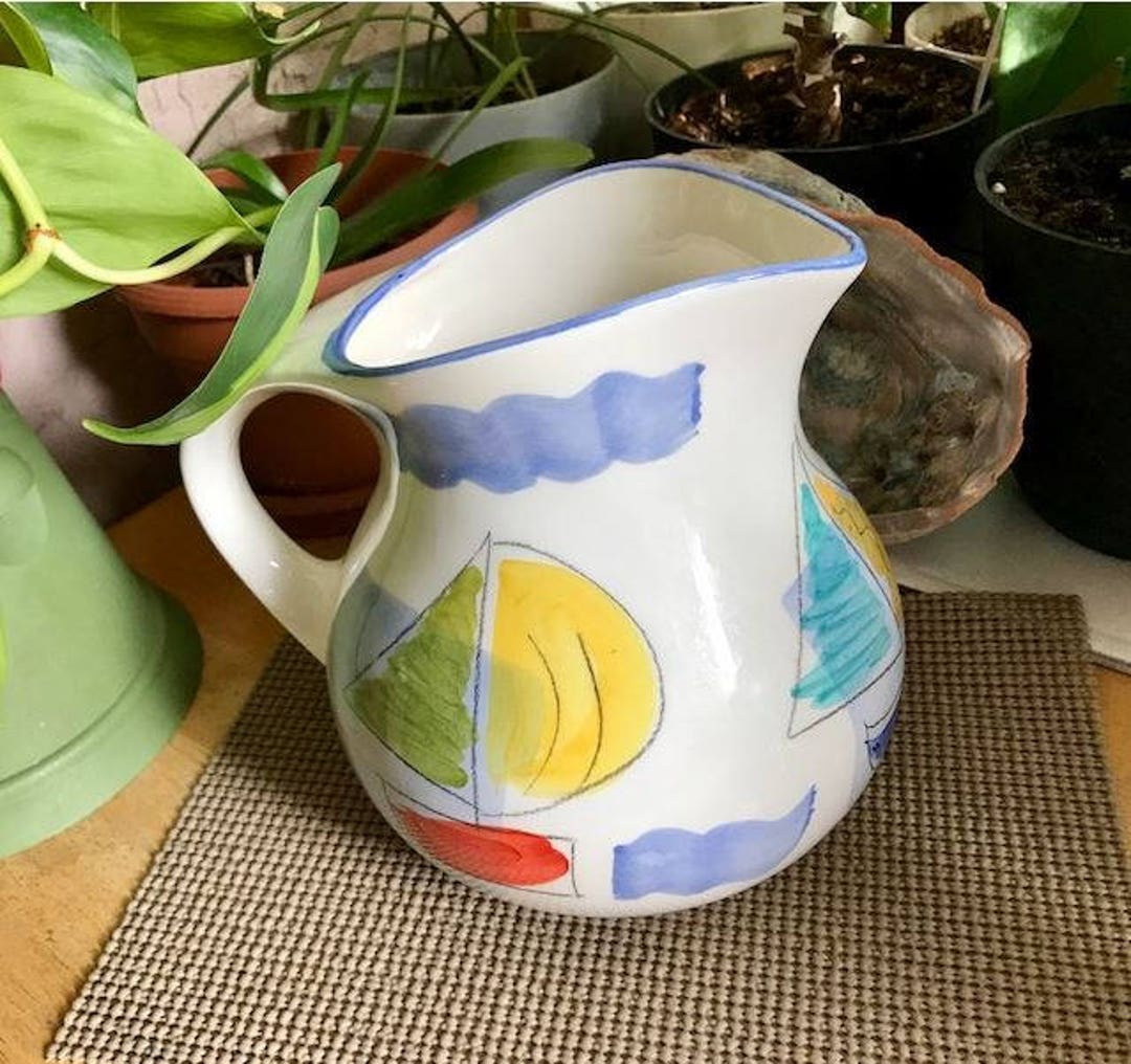 ARM Italy Hand-painted Ceramic Pitcher - Boats and Fish Design - Etsy