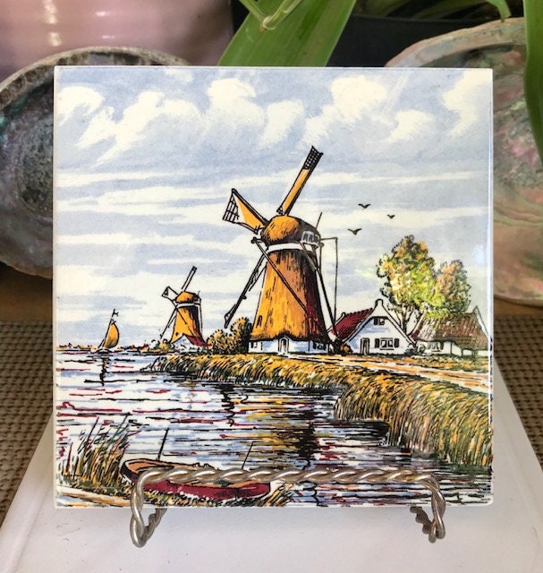 Delfts Ceramic Tile Hand-painted Windmill Farm Scene - Etsy