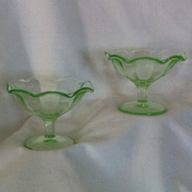 Vintage set of 2 Depression Glass Compote Dessert Cups Pale Green - Etsy UK