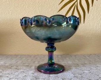 Indiana Glass Blue Iridescent Garland Carnival Glass Footed Bowl ...