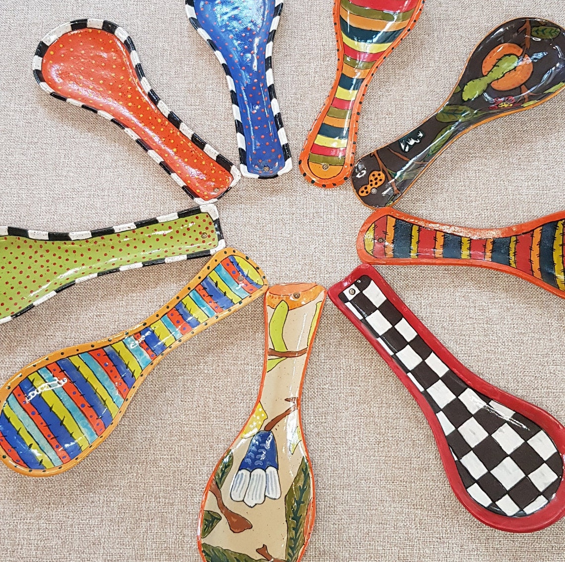 Spoon Rest With Stripes Painting, Ceramic Hand Painted Spoon Rest ...
