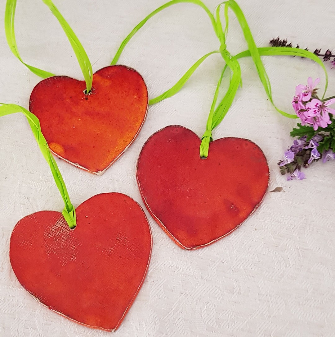 Large Ceramic Heart Decor, Hanging Red Heart Decor, Hanging Ceramic ...